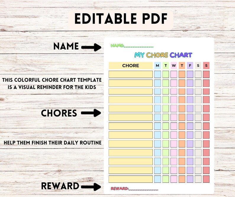 Editable Chore Chart for Kids | Printable | Kids Daily Responsibility ...