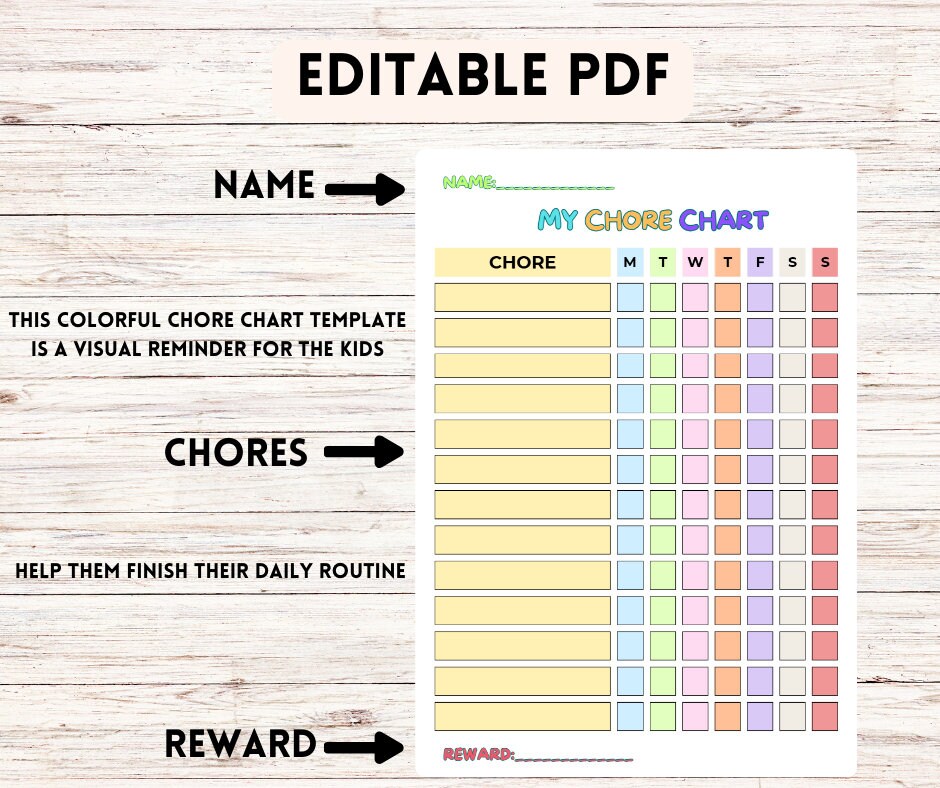 Editable Chore Chart for Kids | Printable | Kids Daily Responsibility ...