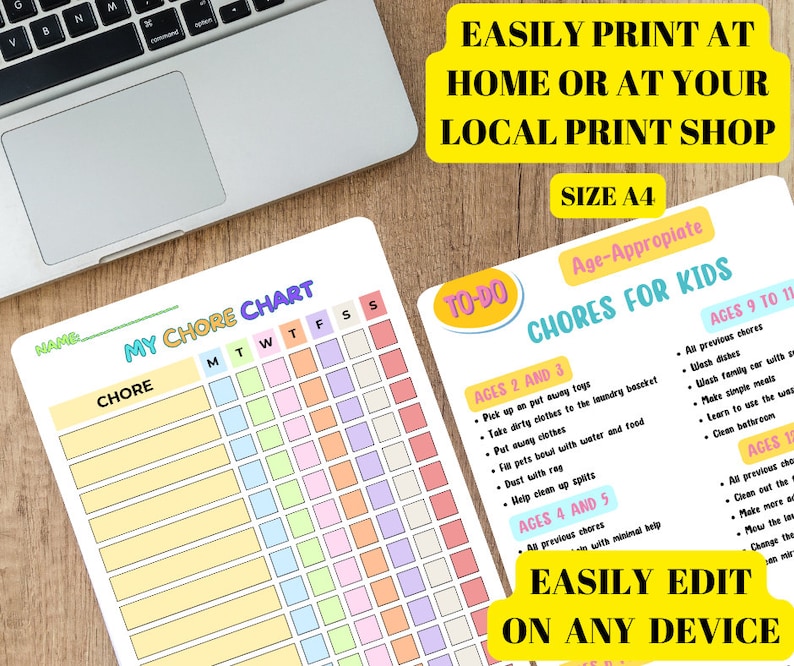 Editable Chore Chart for Kids | Printable | Kids Daily Responsibility ...