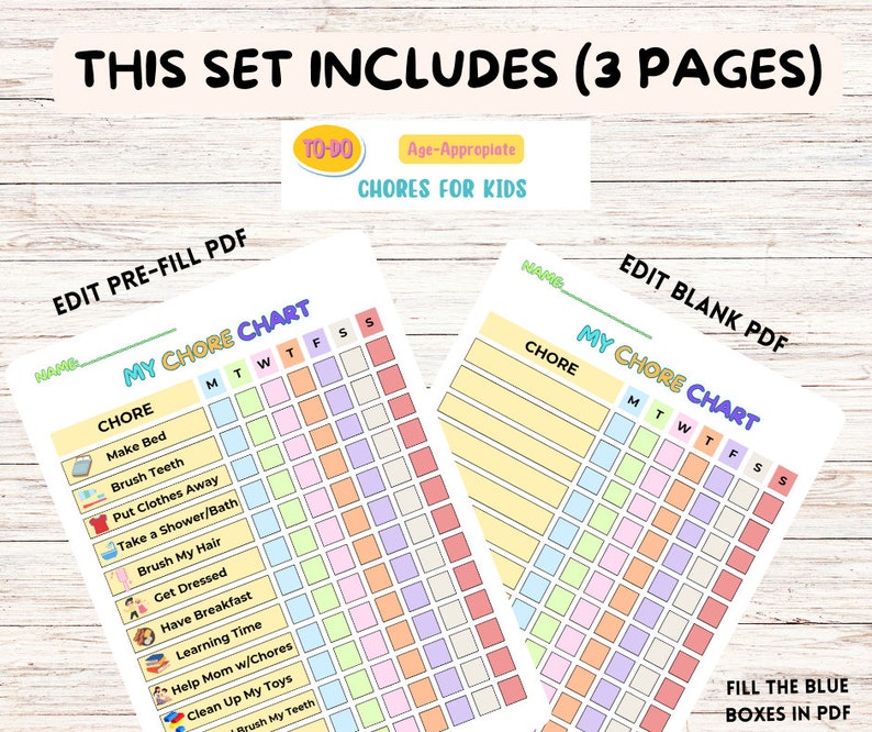 Editable Chore Chart for Kids | Printable | Kids Daily Responsibility ...
