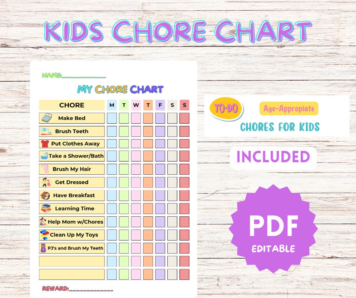 Editable Chore Chart for Kids | Printable | Kids Daily Responsibility ...