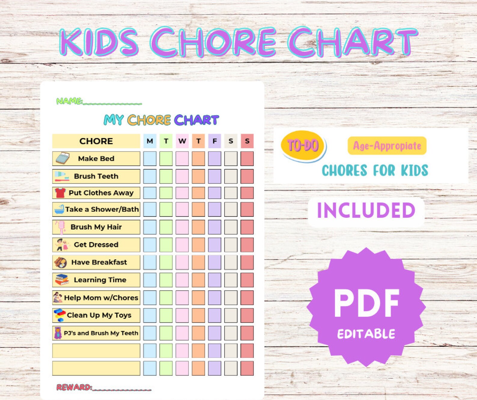 Editable Chore Chart for Kids | Printable | Kids Daily Responsibility ...