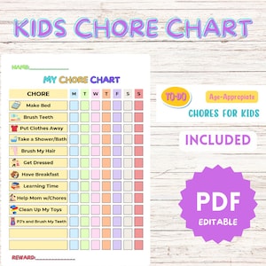 Editable Chore Chart for Kids Printable Kids Daily Responsibility Chart ...