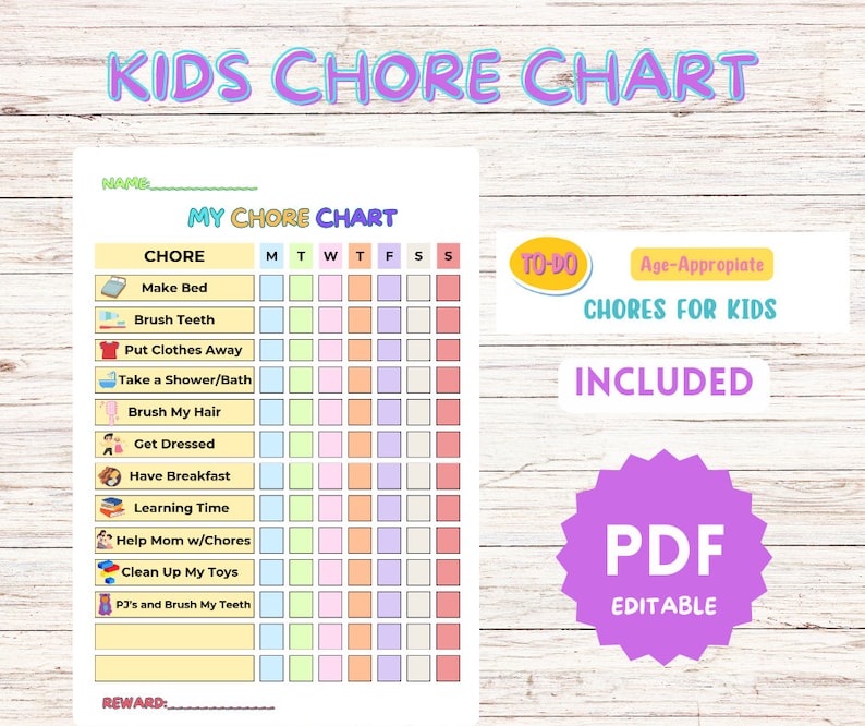 Editable Chore Chart for Kids | Printable | Kids Daily Responsibility ...