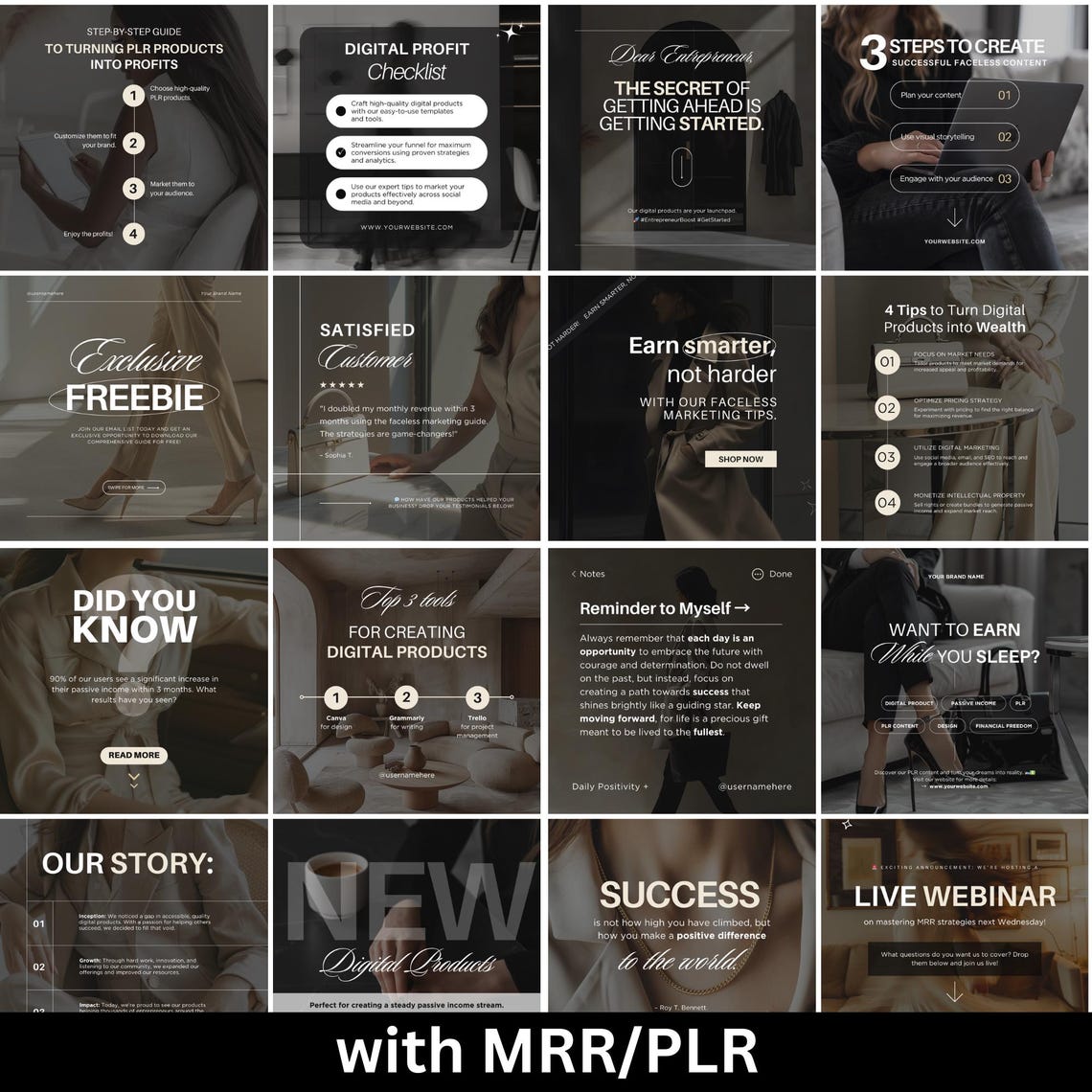 100 Faceless Marketing Instagram Post Template Black Aesthetic, Digital ...