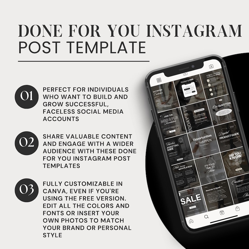 100 Faceless Marketing Instagram Post Template Black Aesthetic, Digital ...