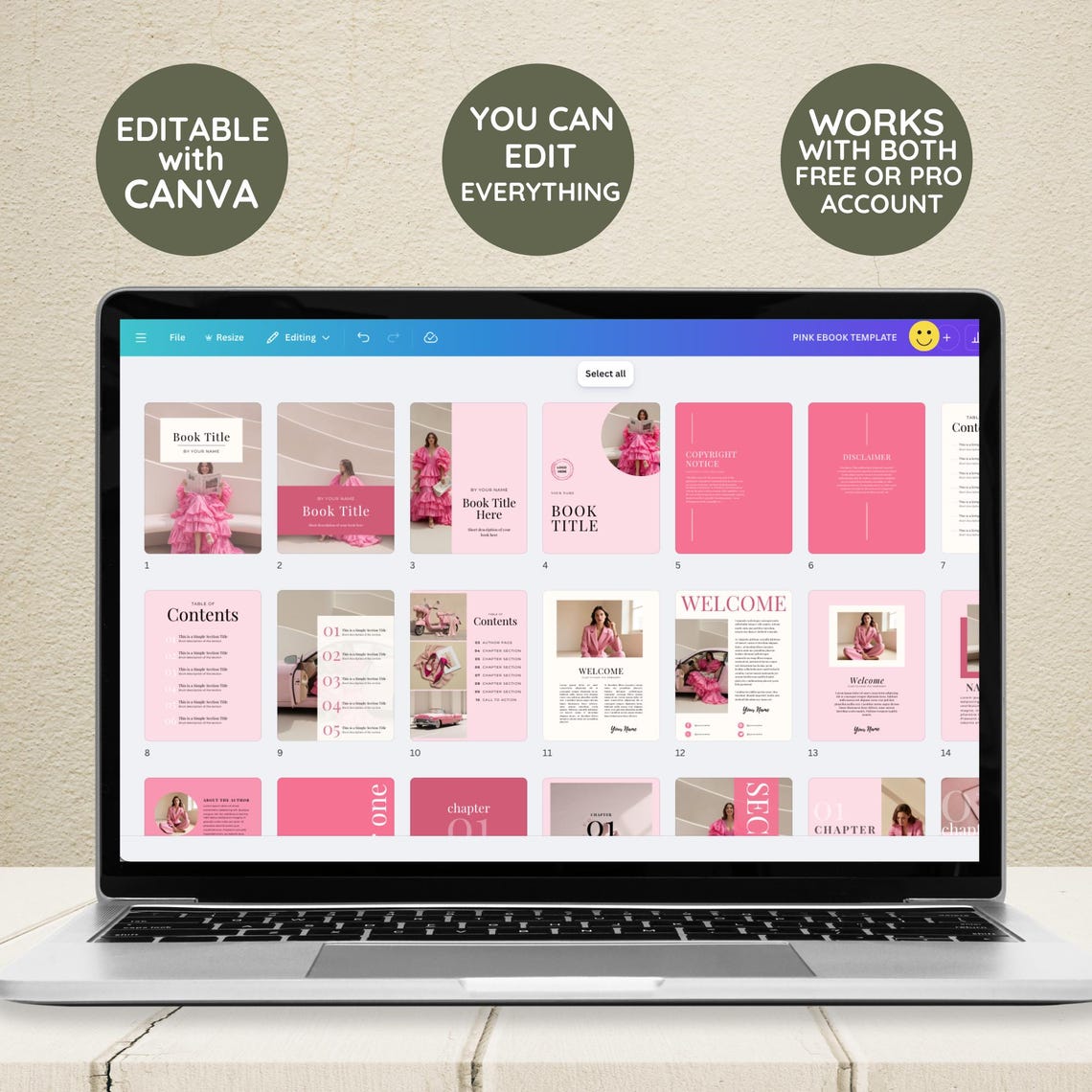 Pink Editable Ebook Template, Modern Pink Ebook, Aesthetic Pink Ebook ...
