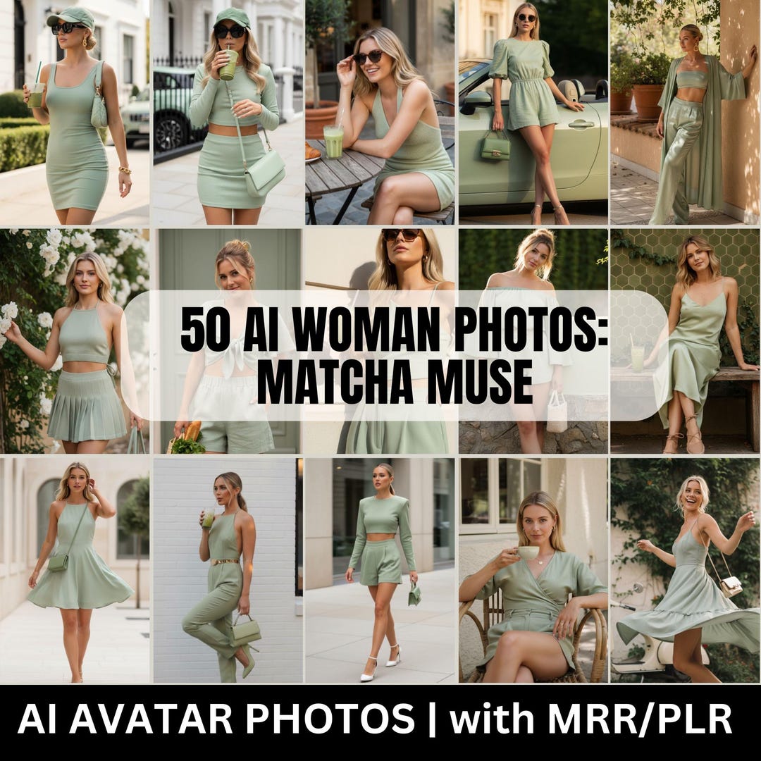 Matcha Aesthetic AI Woman Avatar Stock Photos, AI Twin Influencer ...