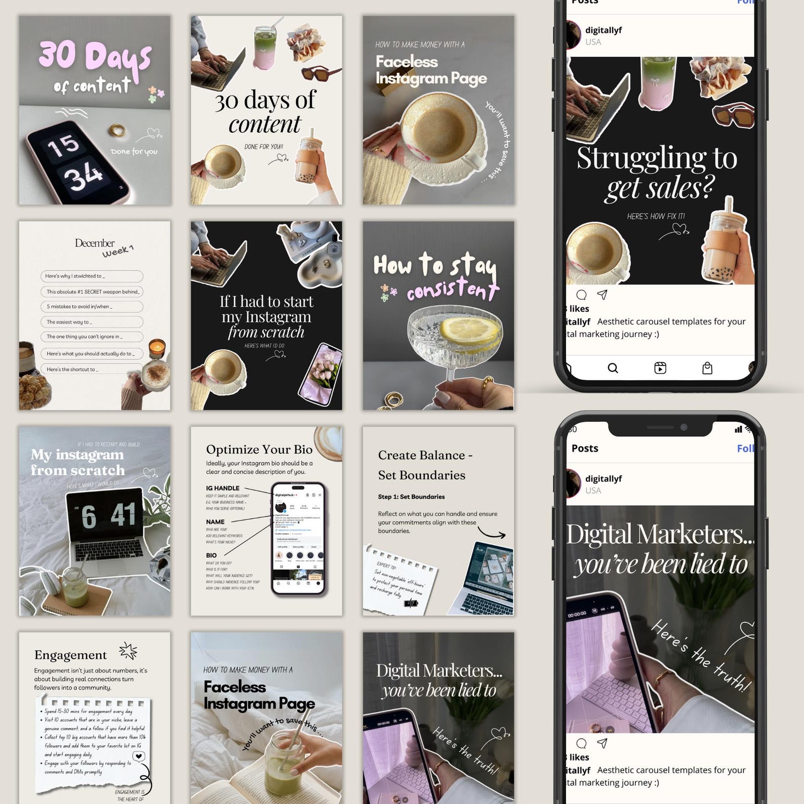 Instagram Carousel Template, Canva Carousel IG Template, Digital ...