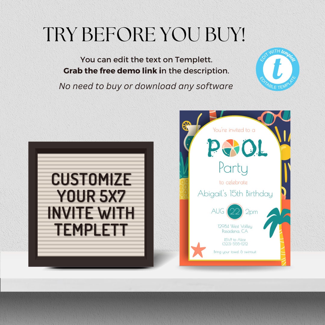 Teenage Pool Party Birthday Invite, Summer Pool Party, 5 X 7 Swim Party ...