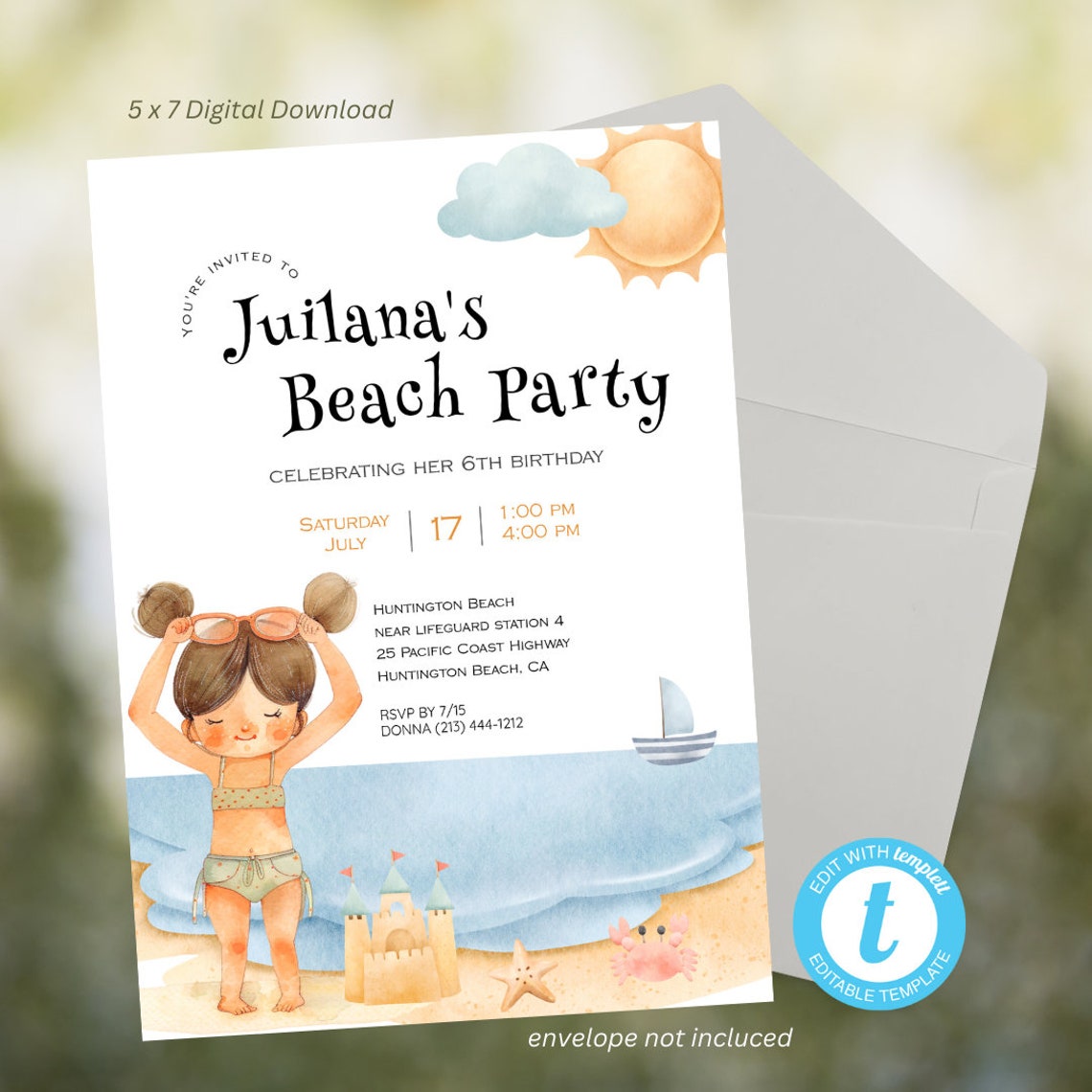 Girl Beach Party Invite, Surf and Sand Birthday, Fun in the Sun Beach ...