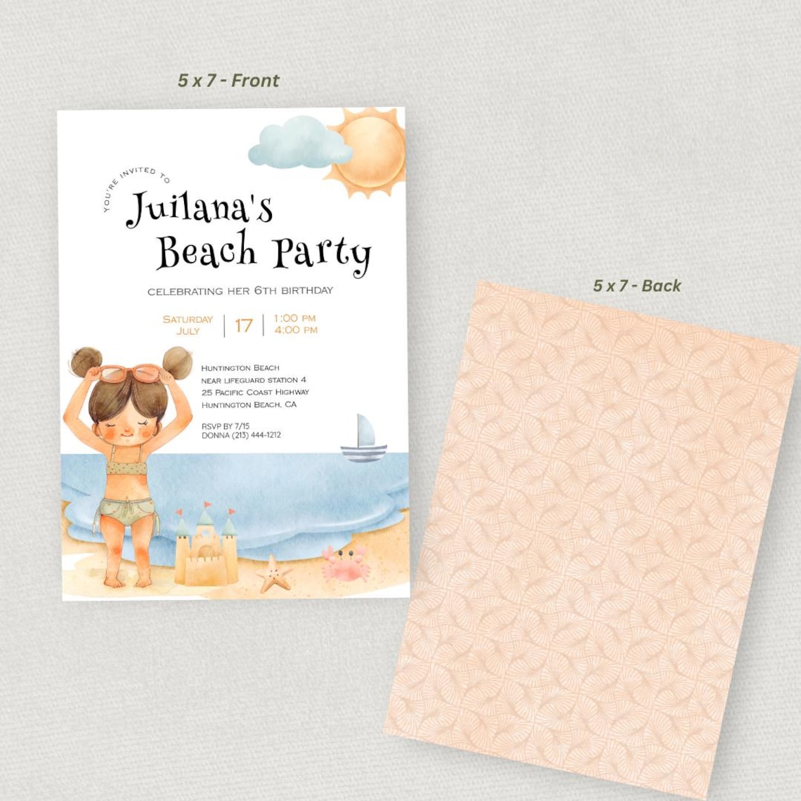 Girl Beach Party Invite, Surf and Sand Birthday, Fun in the Sun Beach ...