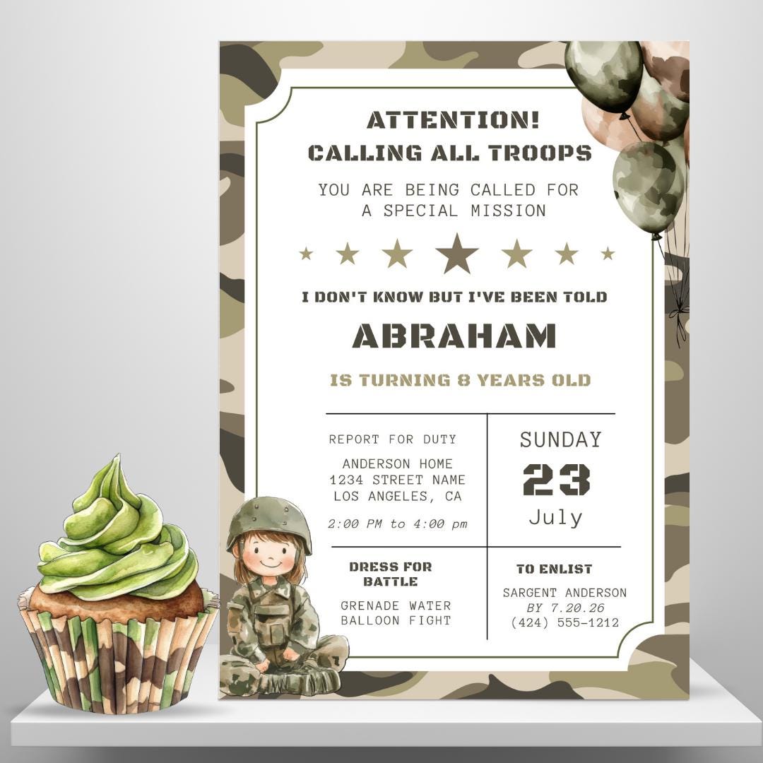 Military Birthday Invitation | Little Boy Birthday Invite| Army ...