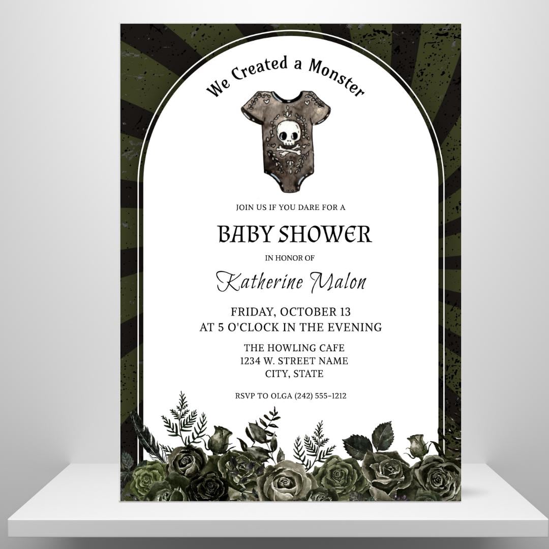 Gothic Themed Baby Shower Party Invite | Spooky Vintage Baby Shower 5x7 ...