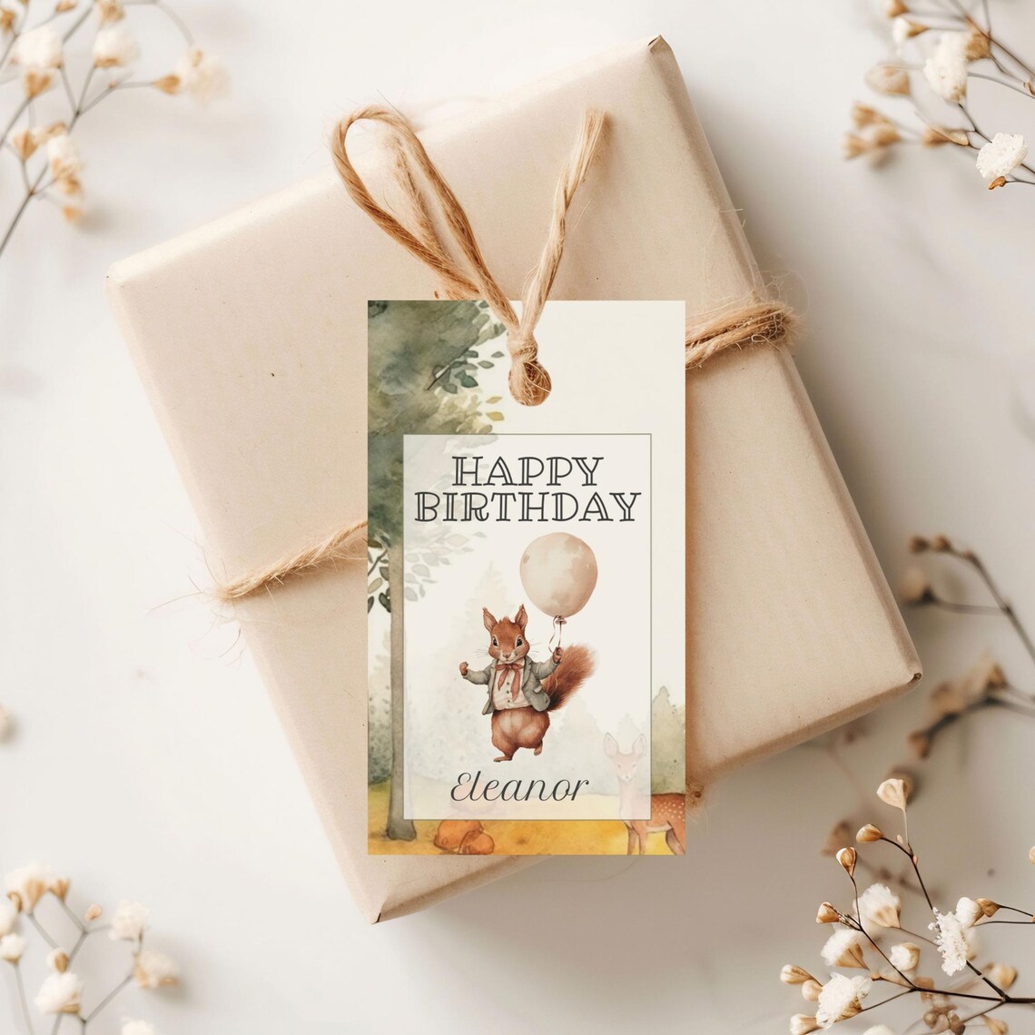 Squirrel Birthday Gift Tag, Woodland Theme Birthday, Happy Birthday Tag ...