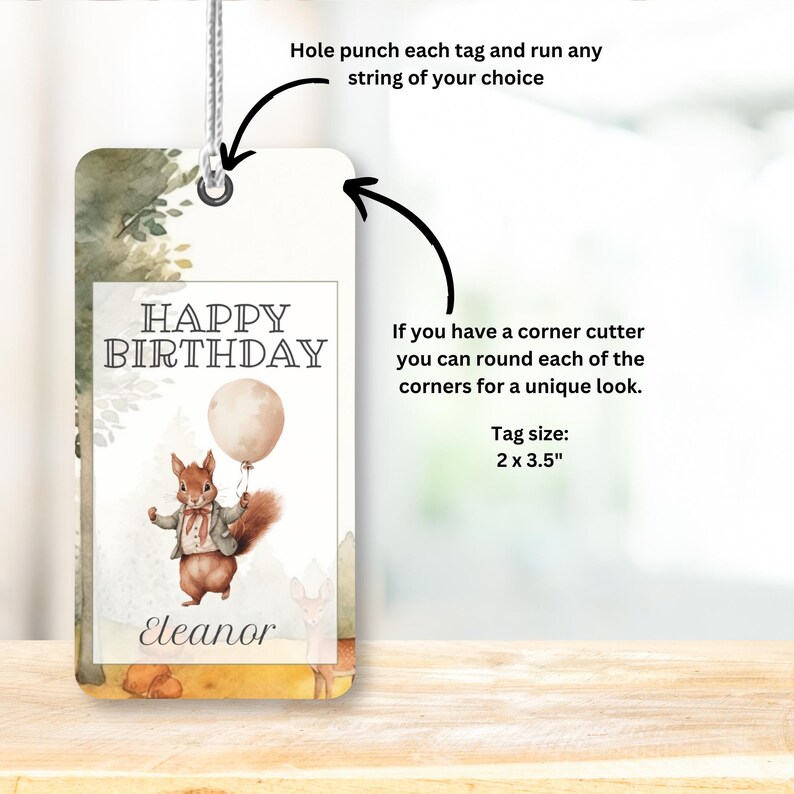 Squirrel Birthday Gift Tag, Woodland Theme Birthday, Happy Birthday Tag ...