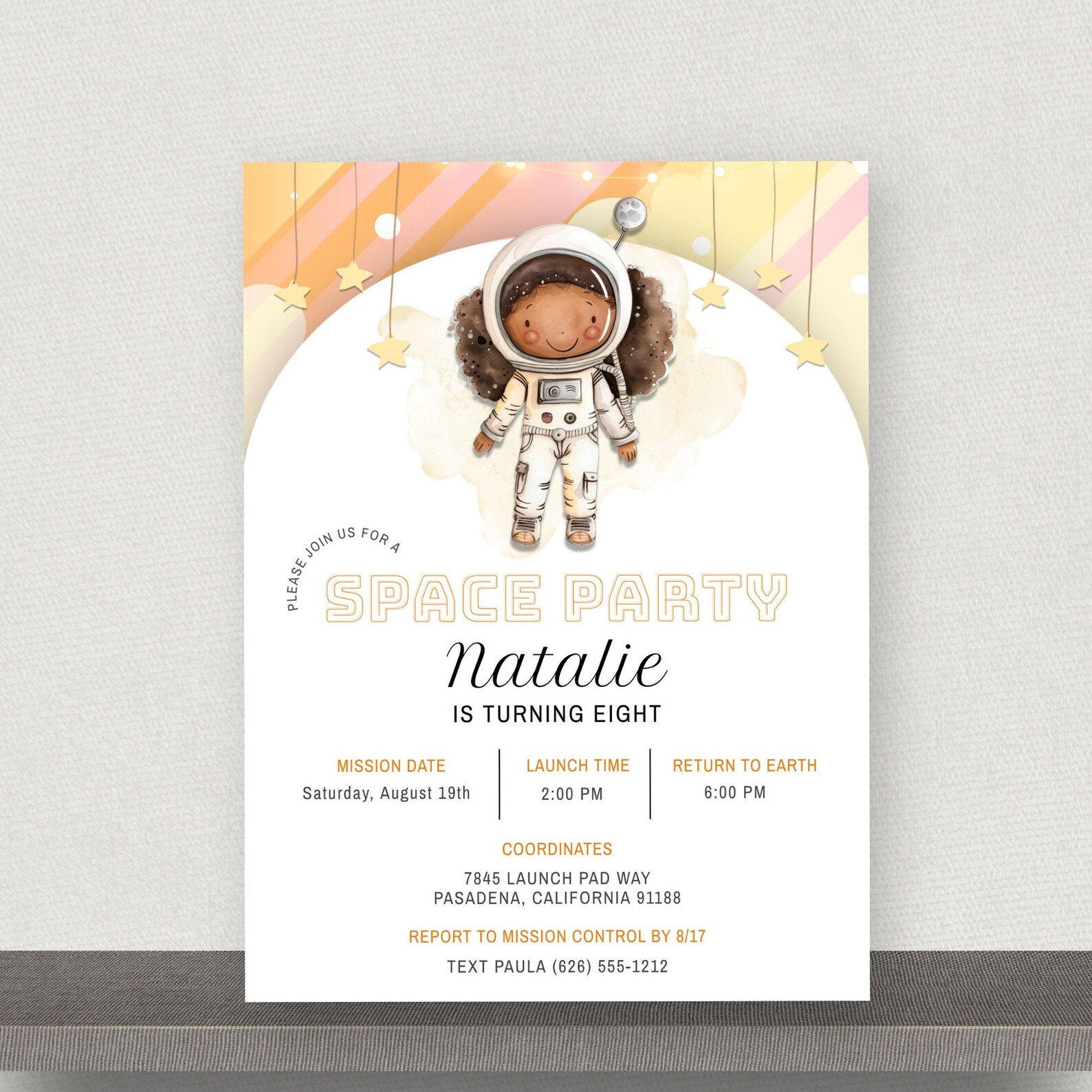 Editable African American Girl Space Birthday Invitation - 5x7, Outer ...