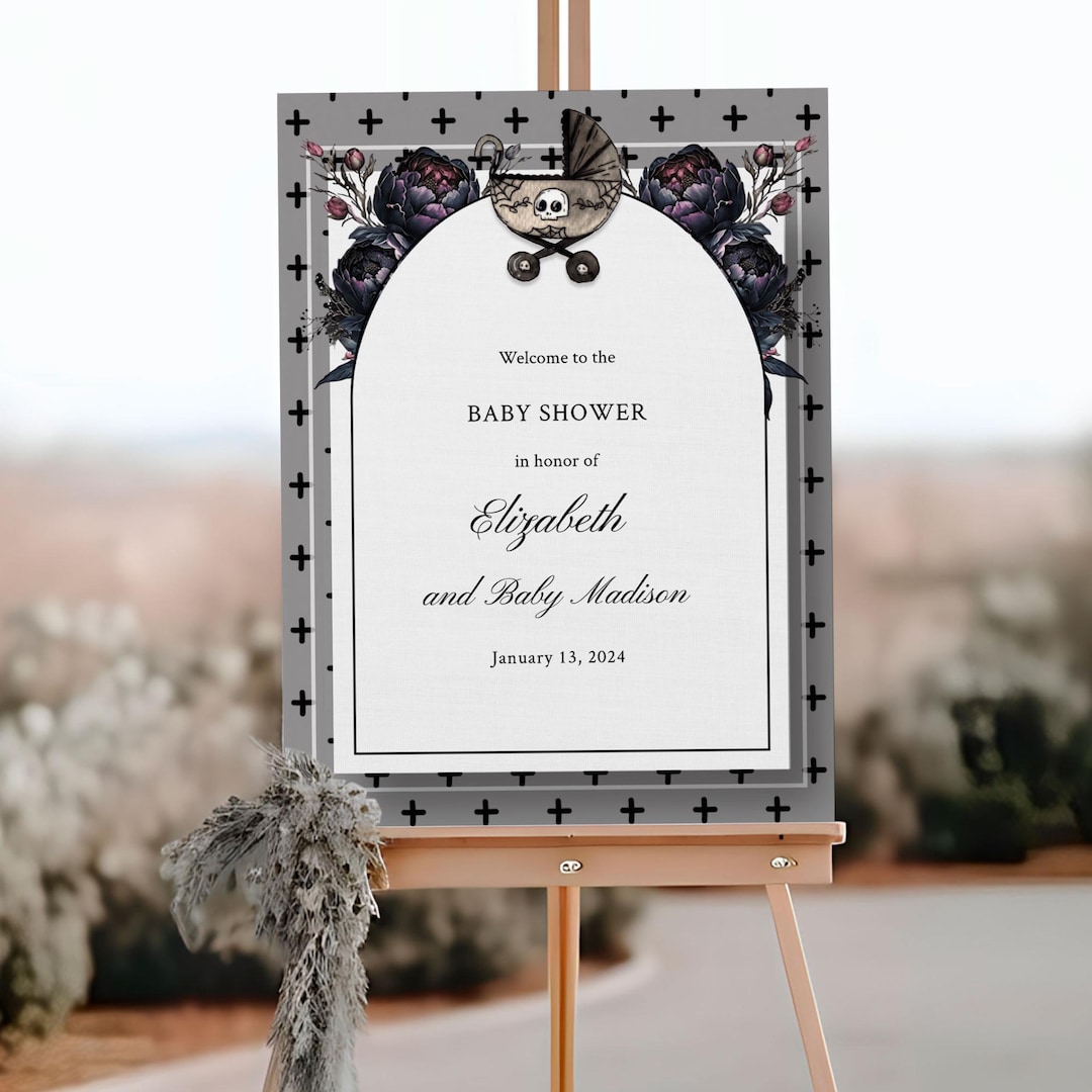16 X 20 Goth Baby Shower Welcome Sign, Gothic Halloween Baby Shower ...