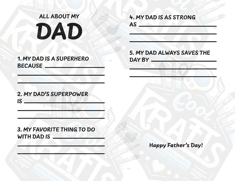 Father's Day Card - Superhero Dad | Printable Card With Fill-in Prompts ...