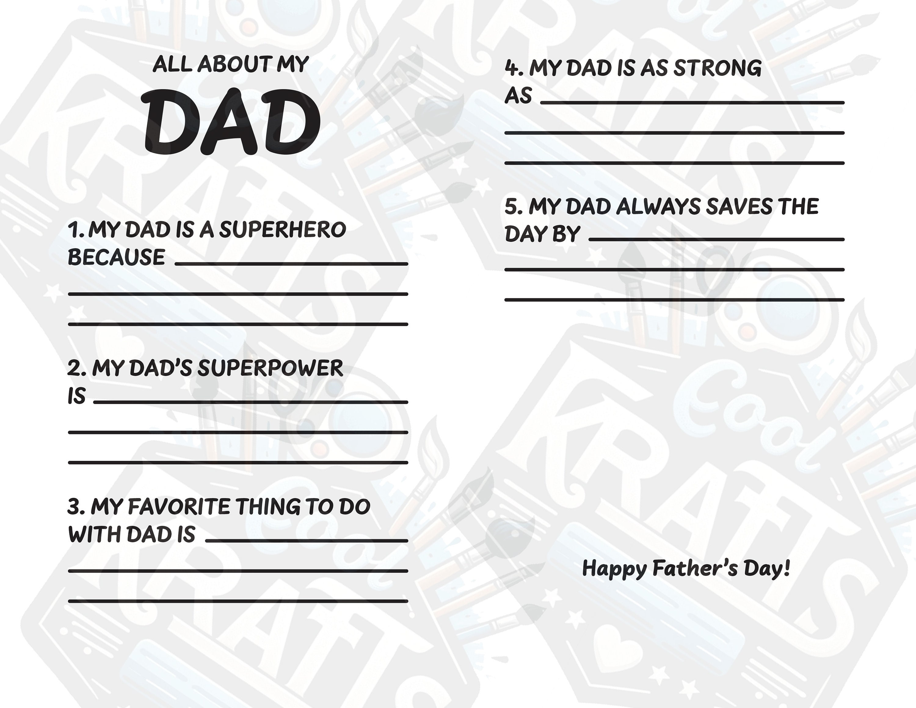 Father's Day Card - Superhero Dad | Printable Card With Fill-in Prompts ...
