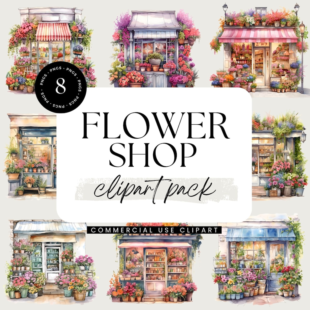 Flower Shop Clipart, Watercolor Clipart Pack, Transparent Pngs, Store ...