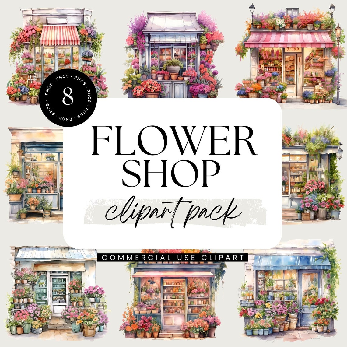 Flower Shop Clipart, Watercolor Clipart Pack, Transparent Pngs, Store ...