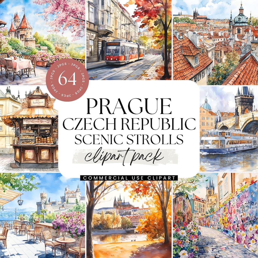 Prague Clipart, Watercolor Illustrations, Czech Republic Travel Art ...
