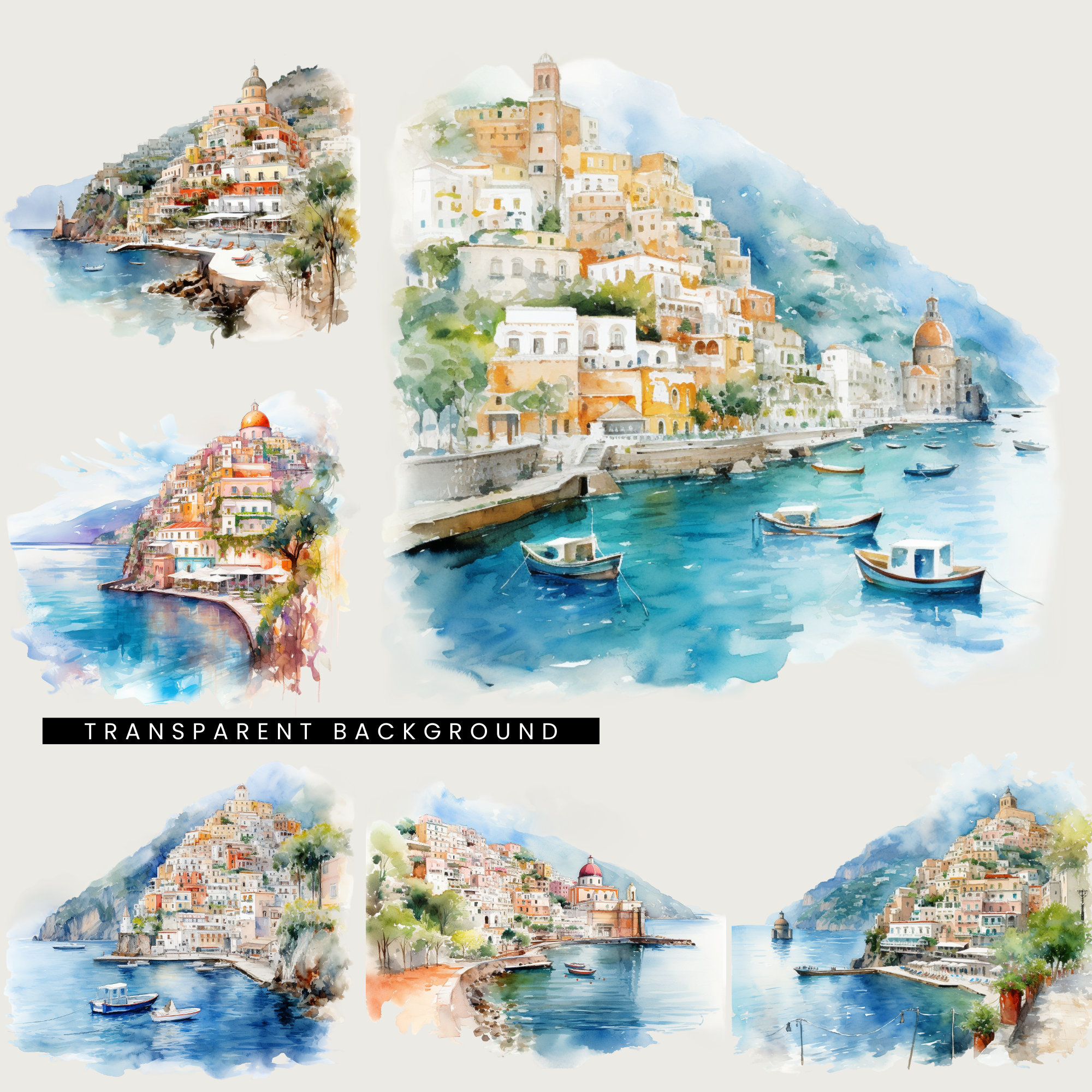 Watercolor Positano Italy Clipart, Travel Destination Clipart ...