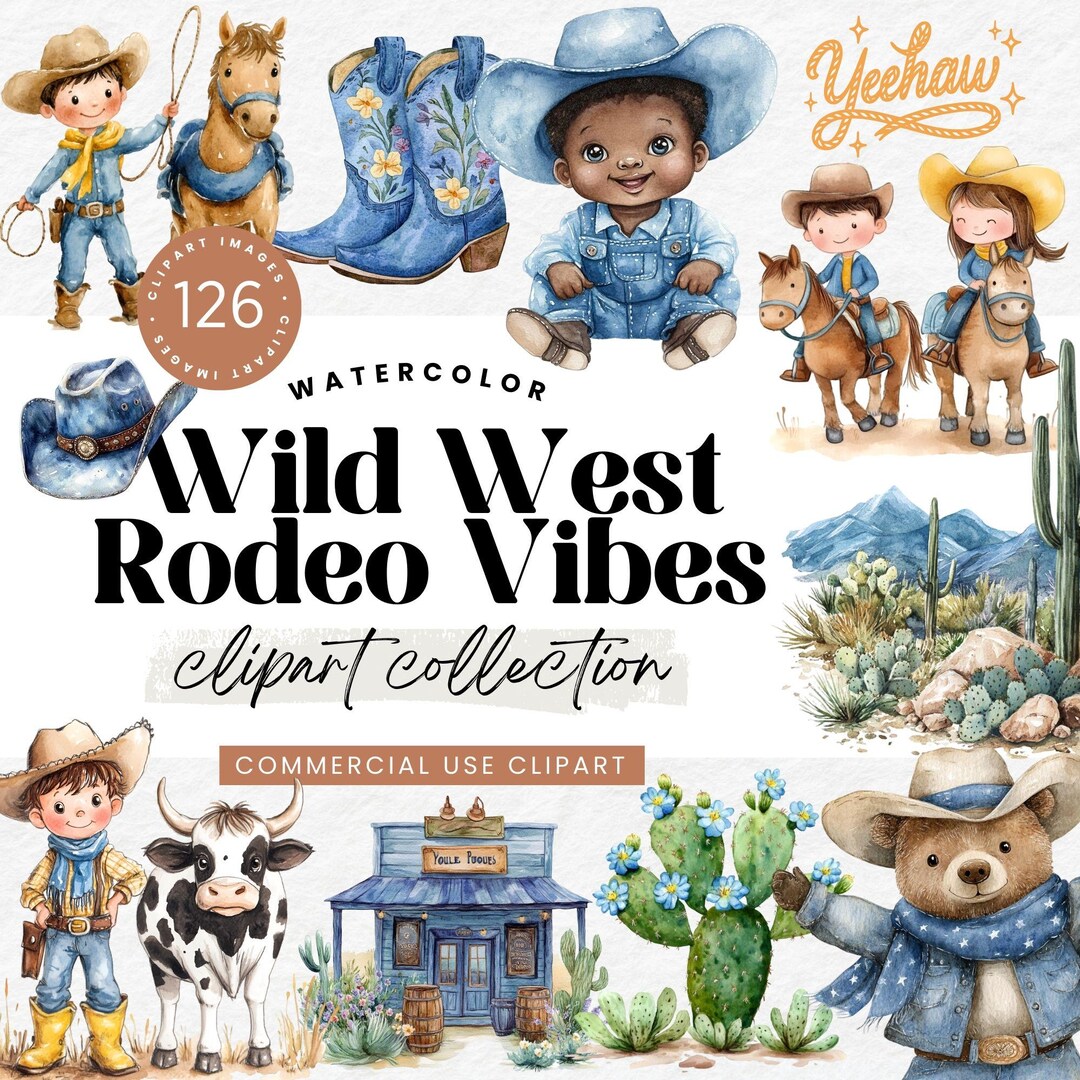 Wild West Rodeo Cowboy Clipart, Watercolor Illustration PNG, Shower ...