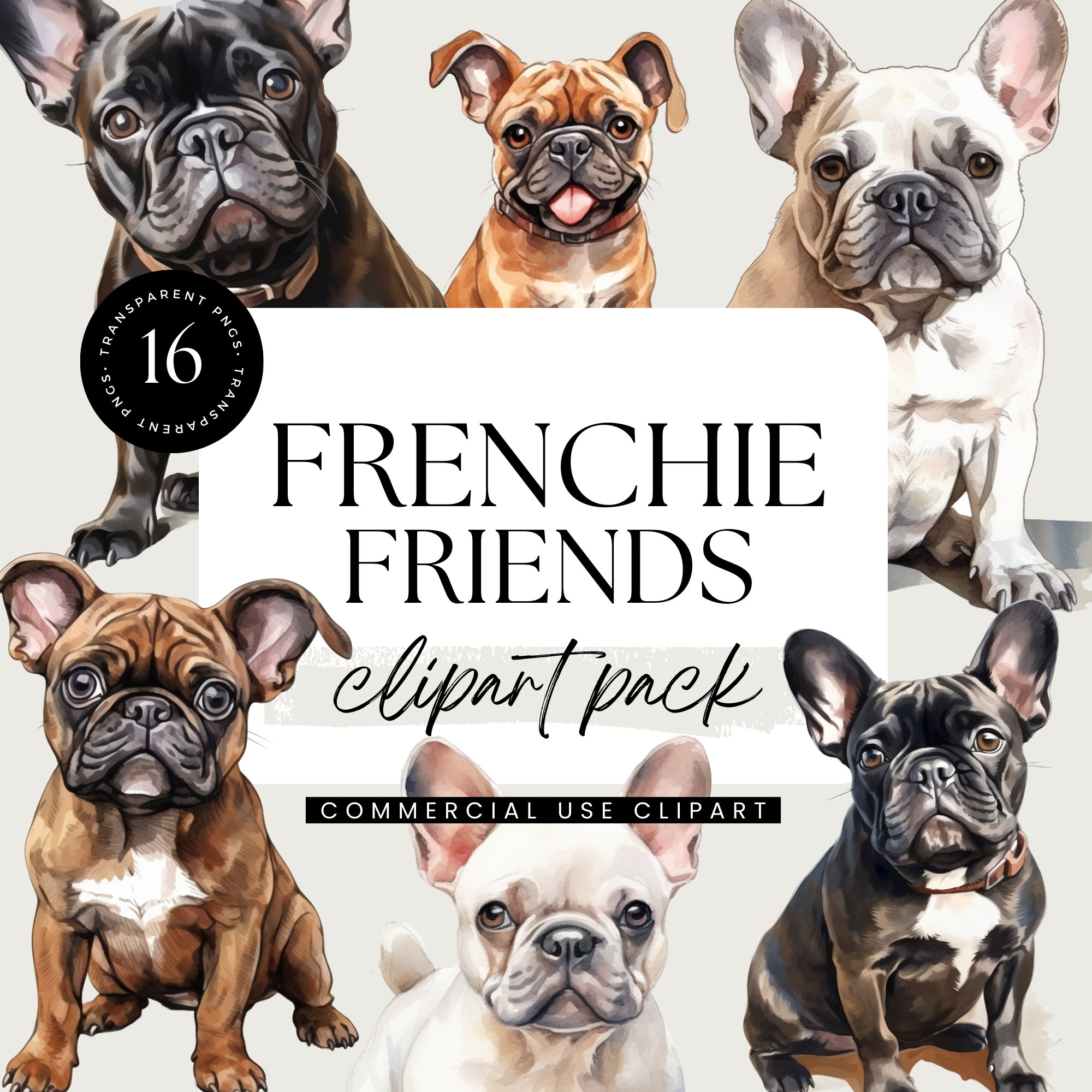 French Bulldog Clipart, Watercolor Clipart Pack, Transparent Pngs ...