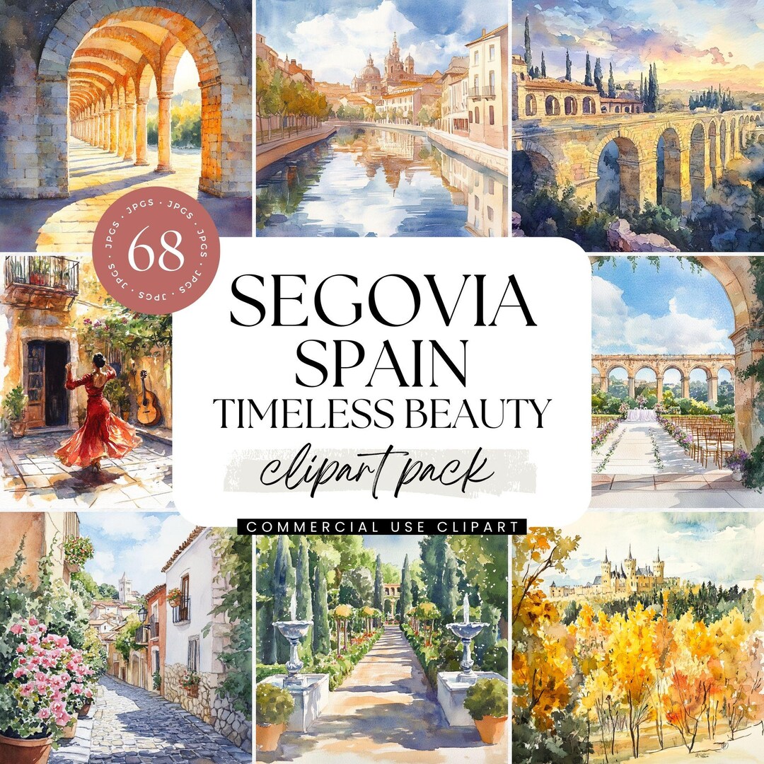 Segovia Clipart Pack, Watercolor Illustrations, Spain Travel Art ...
