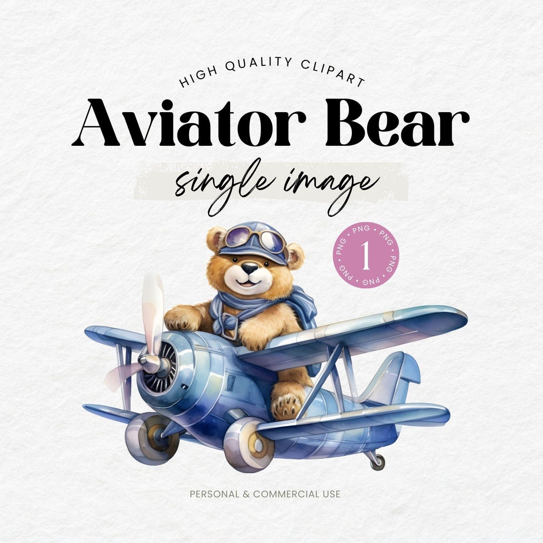 Aviator Bear Clipart, Cute Bear Riding Vintage Airplane, Can Bearly ...