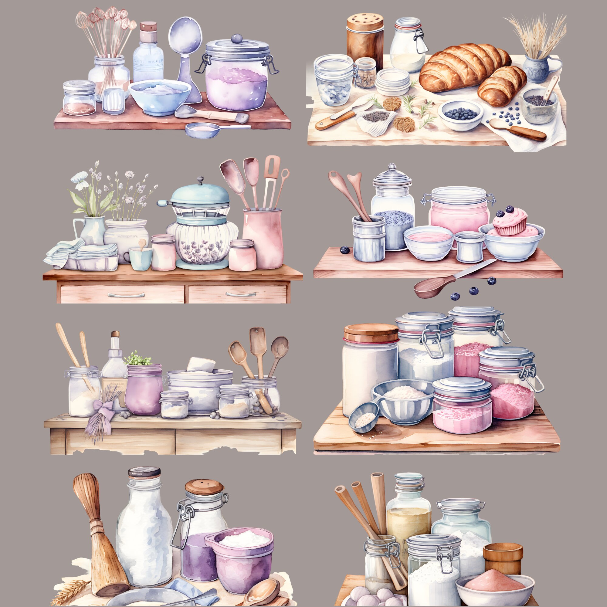 Baking Clipart, Watercolor Clipart Pack, Transparent Pngs, Personal and ...