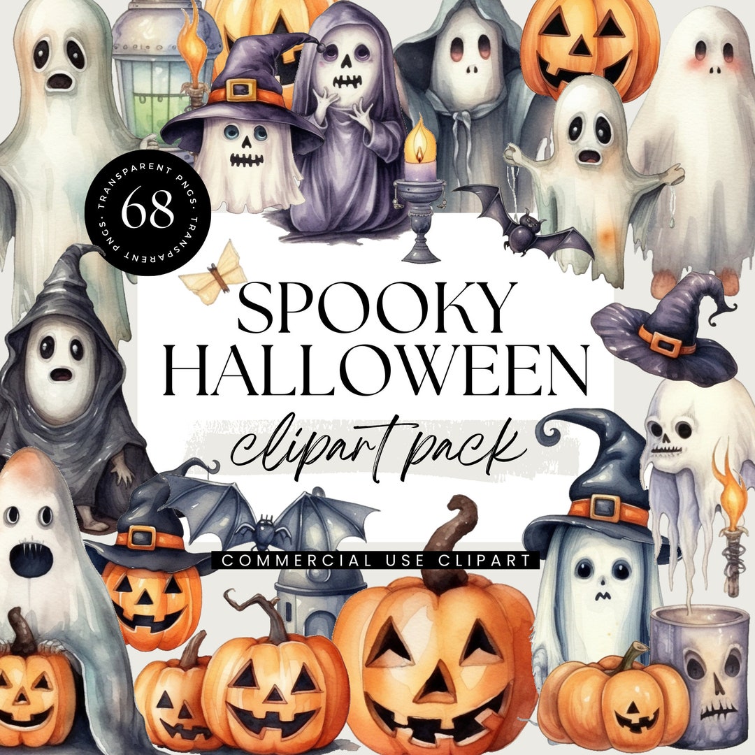 Spooky Halloween Clipart Pack, Watercolor Halloween Clipart PNG ...