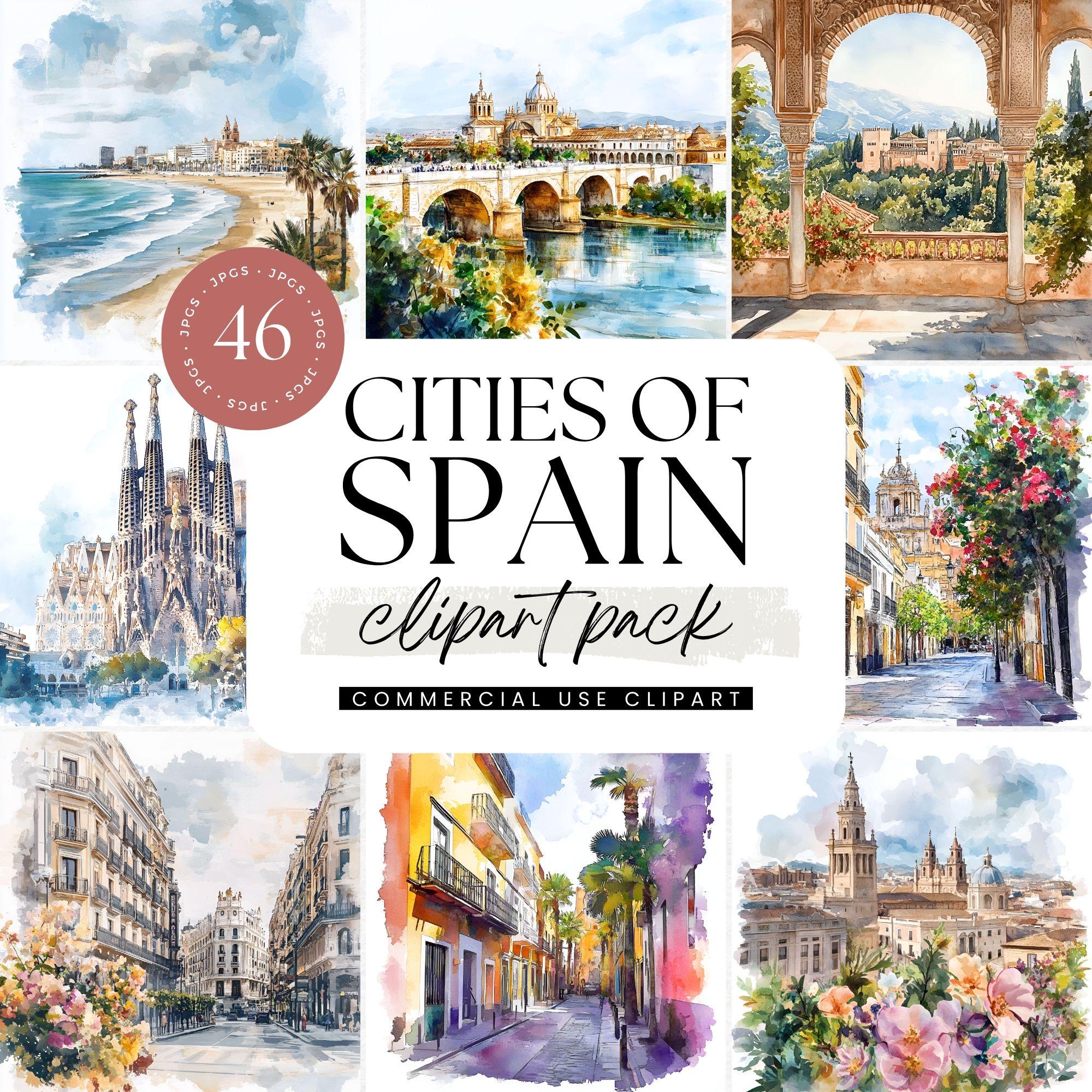 Watercolor Spain Clipart, Travel Destination Clipart, Scrapbook ...