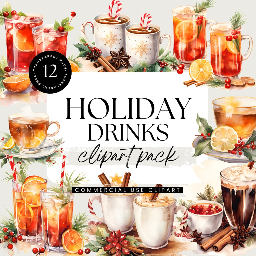 Christmas Drinks Clipart Pack, Christmas Graphics PNG, Commercial Use ...