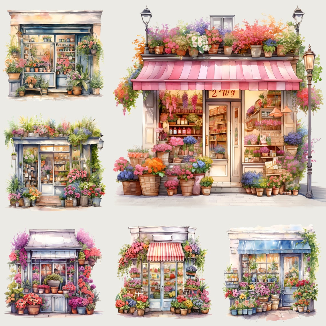Flower Shop Clipart, Watercolor Clipart Pack, Transparent Pngs, Store ...