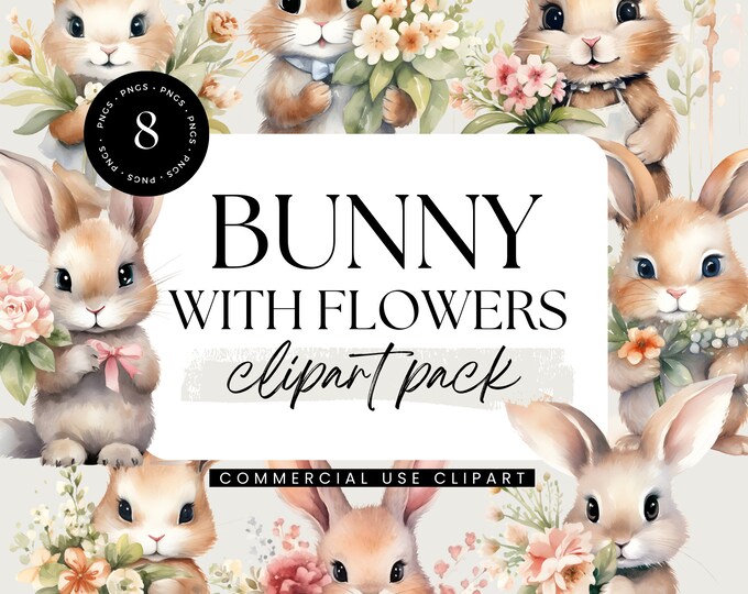 Watercolor Floral Bunny Clipart Nursery Spring Clipart Cute Easter ...