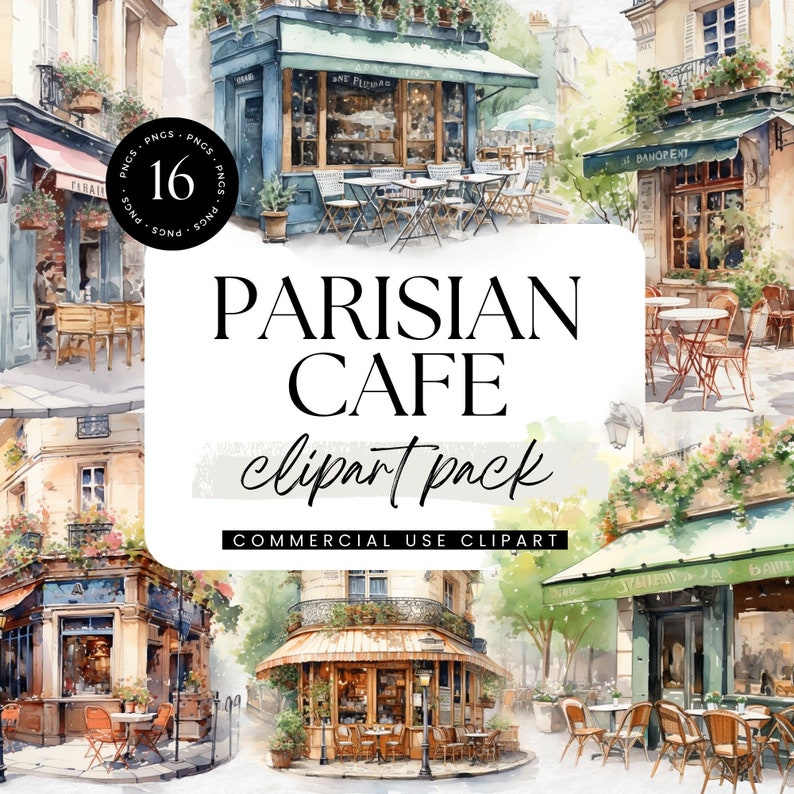 Parisian Cafe Store Clipart, Cozy French Coffee Shop Bistro, Watercolor ...