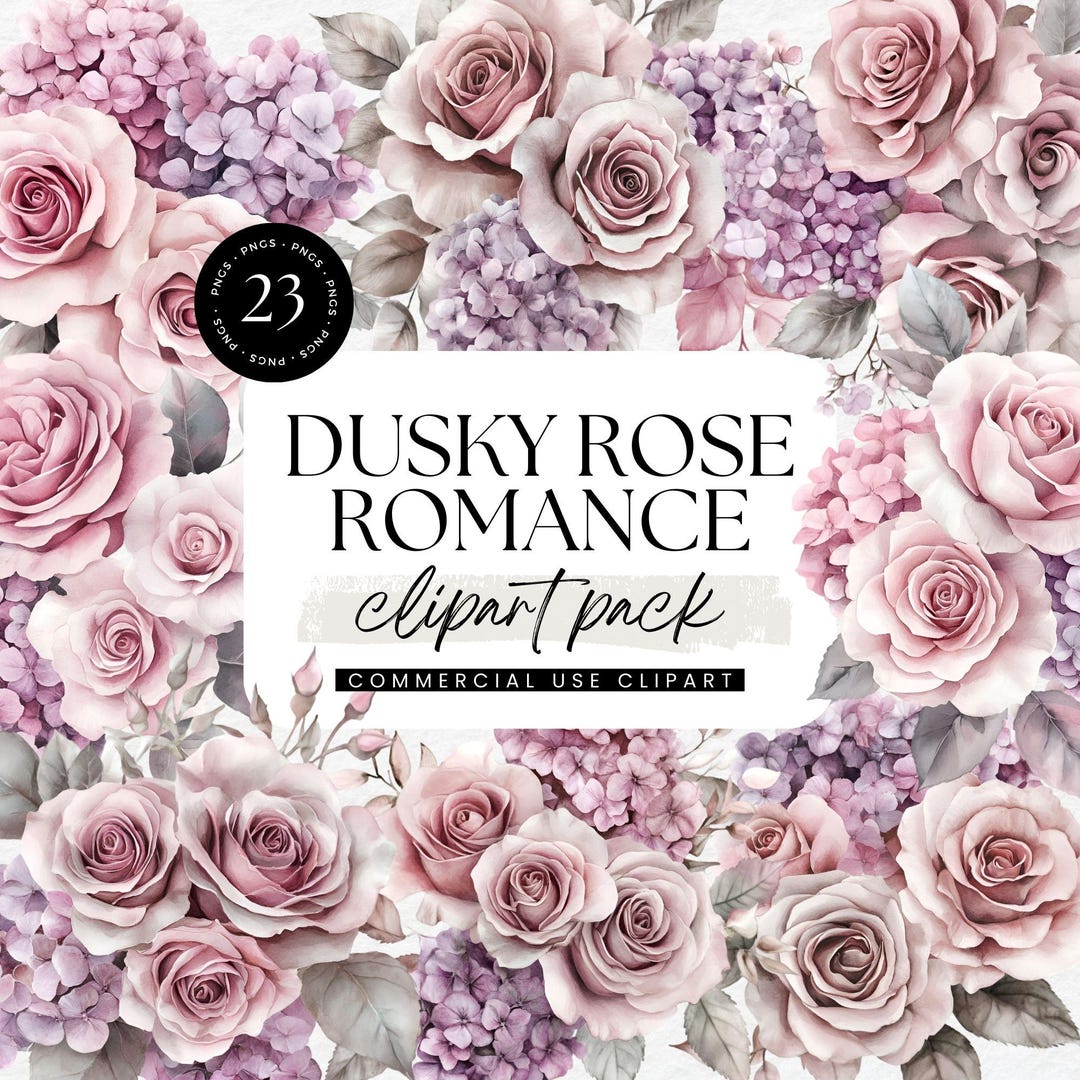 Dusky Rose Romance Clipart, Vintage Pink Flower Pngs, Wedding Invite ...