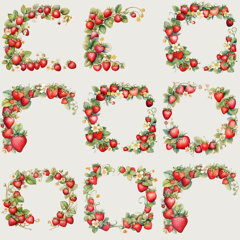 Strawberry Border Clipart, Watercolor Clipart Pack, Transparent Pngs ...
