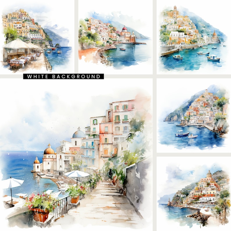 Watercolor Positano Italy Clipart, Travel Destination Clipart ...