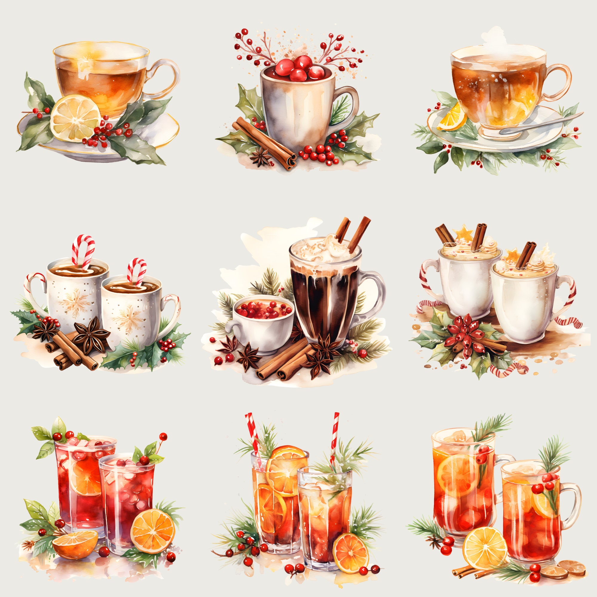 Christmas Drinks Clipart Pack, Christmas Graphics PNG, Commercial Use ...