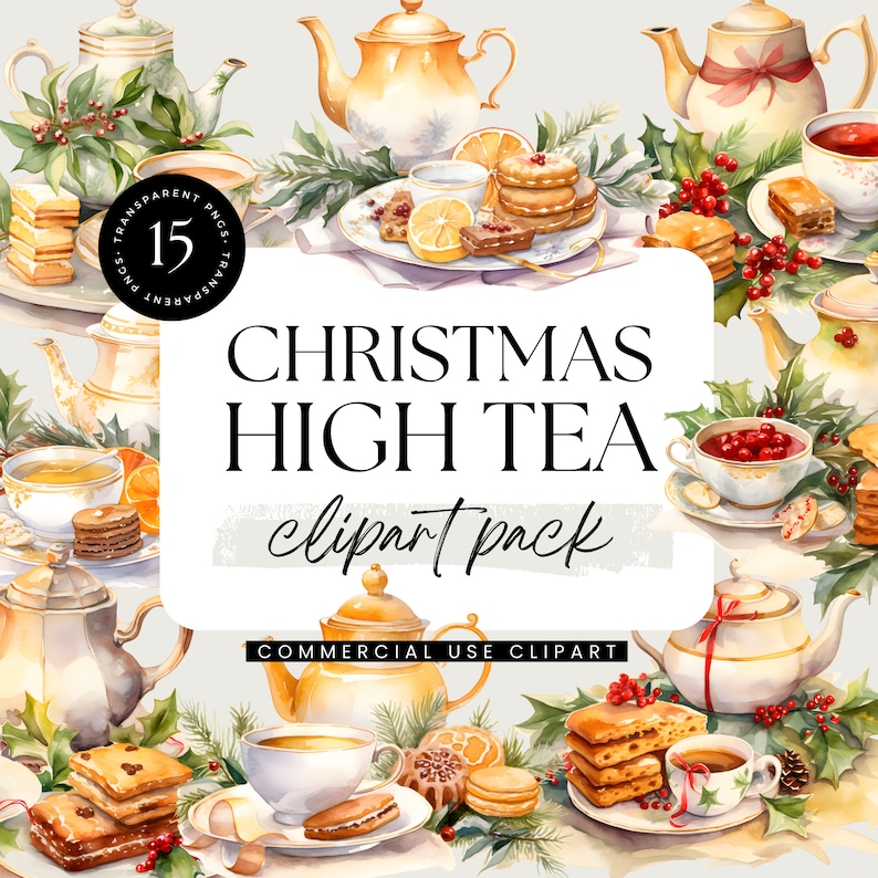 Christmas Tea Party Clipart Pack, Christmas Graphics PNG, Commercial ...