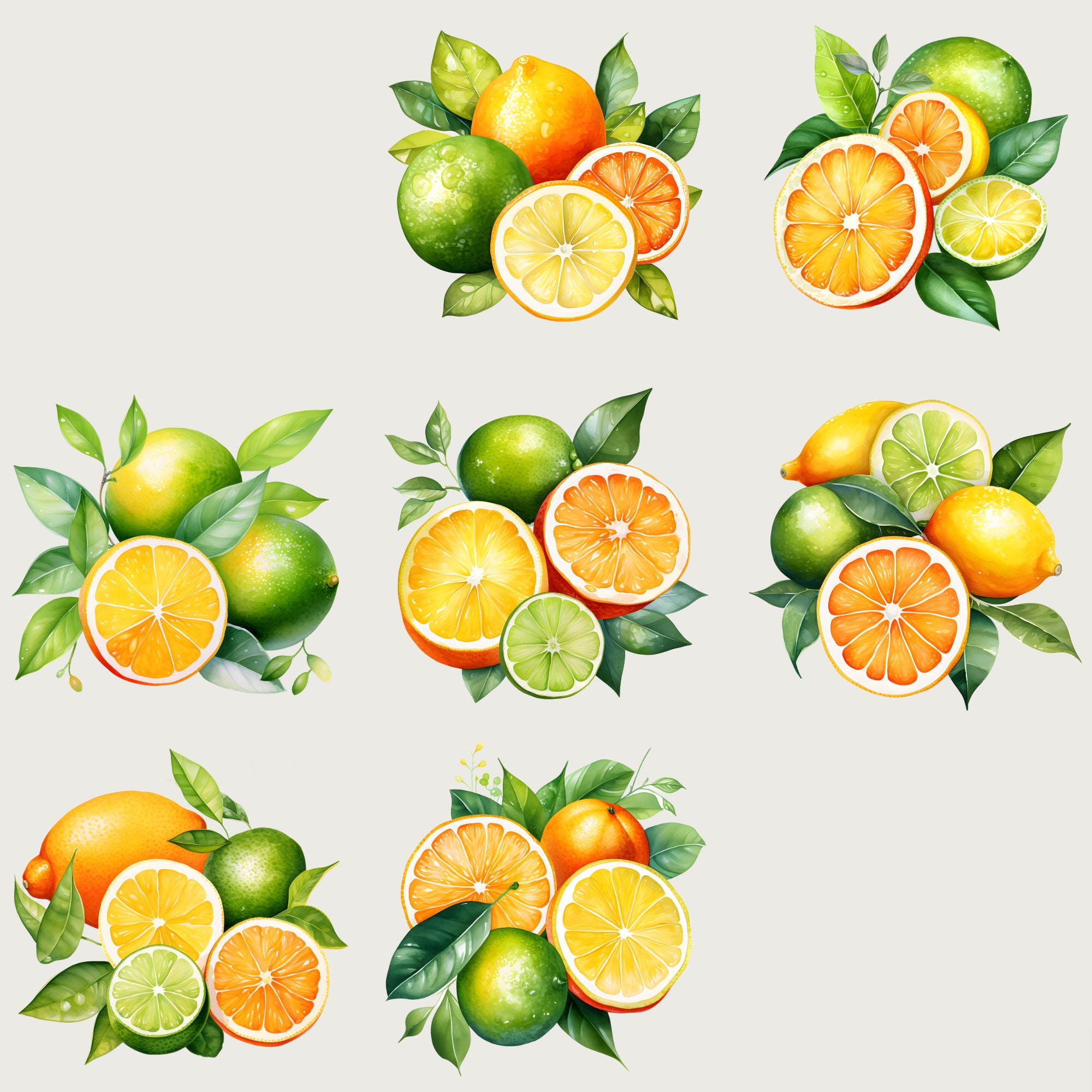 Citrus Fruits Clipart Watercolor Clipart Pack Transparent - Etsy
