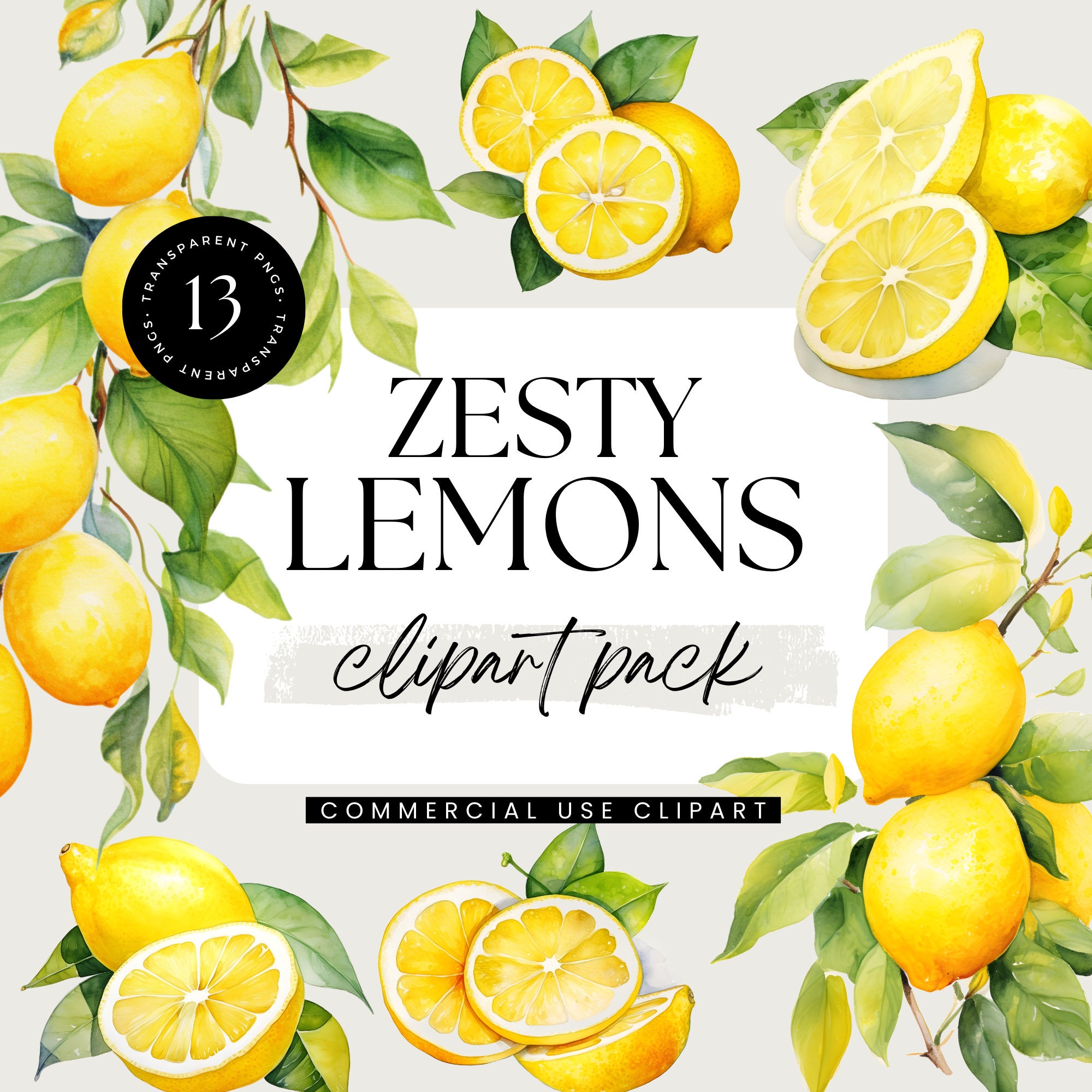 Zesty Lemons Clipart Watercolor Clipart Pack Transparent - Etsy