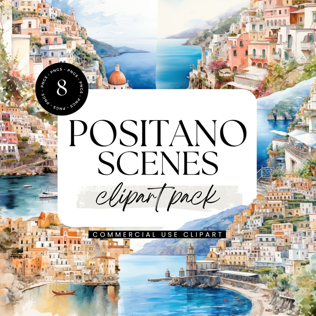Watercolor Positano Italy Clipart, Travel Destination Clipart ...