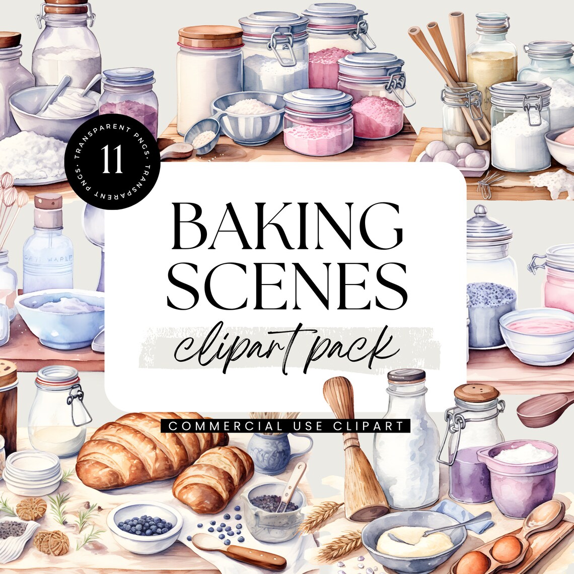 Baking Clipart, Watercolor Clipart Pack, Transparent Pngs, Personal and ...