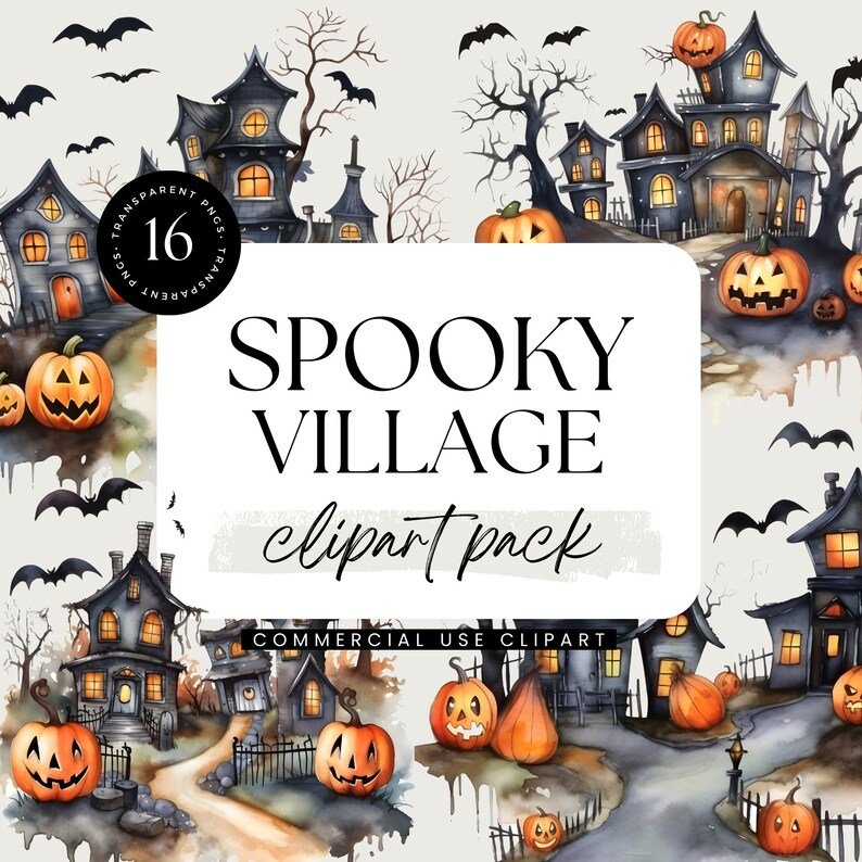 Haunted House Watercolor Clipart Pack, Halloween Clipart PNG ...