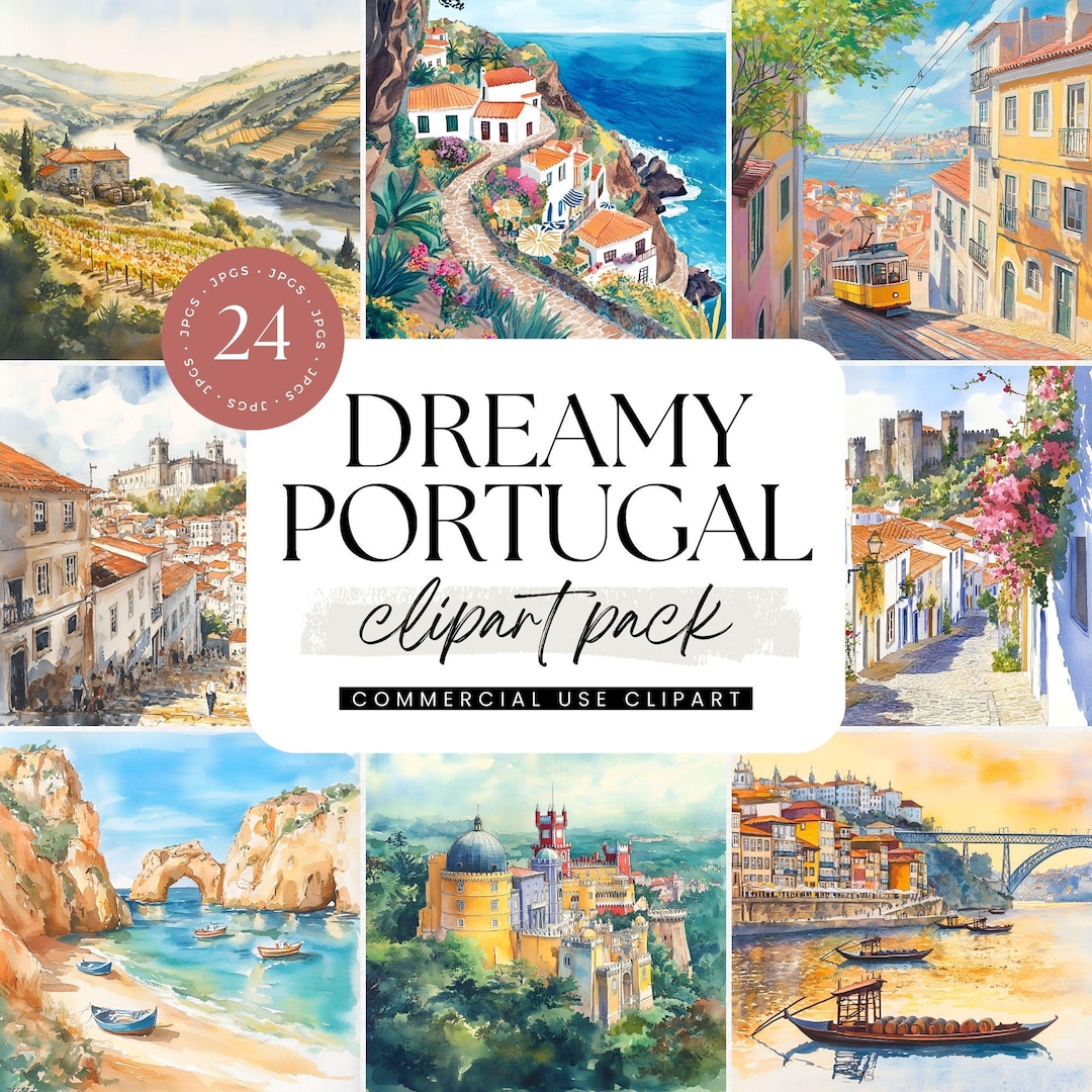 Watercolor Portugal Clipart, Travel Destination Illustration, Scrapbook ...